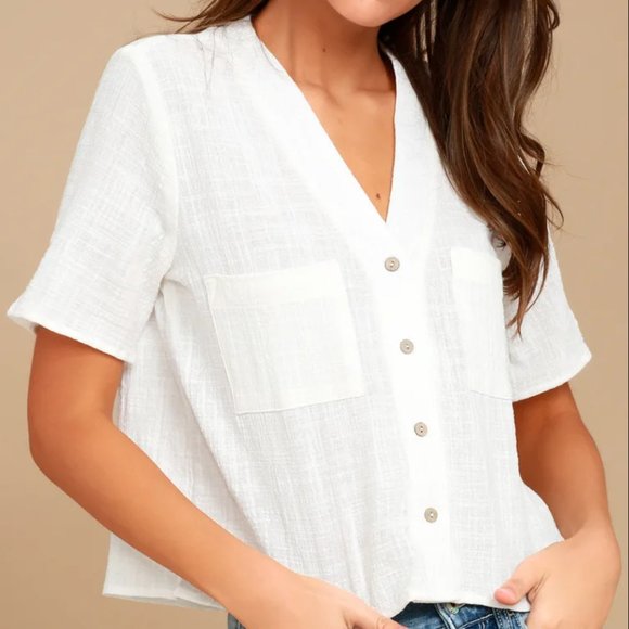Lulus Tops Lulus Nwt Lift My Spirits White Buttonup Crop Top S
